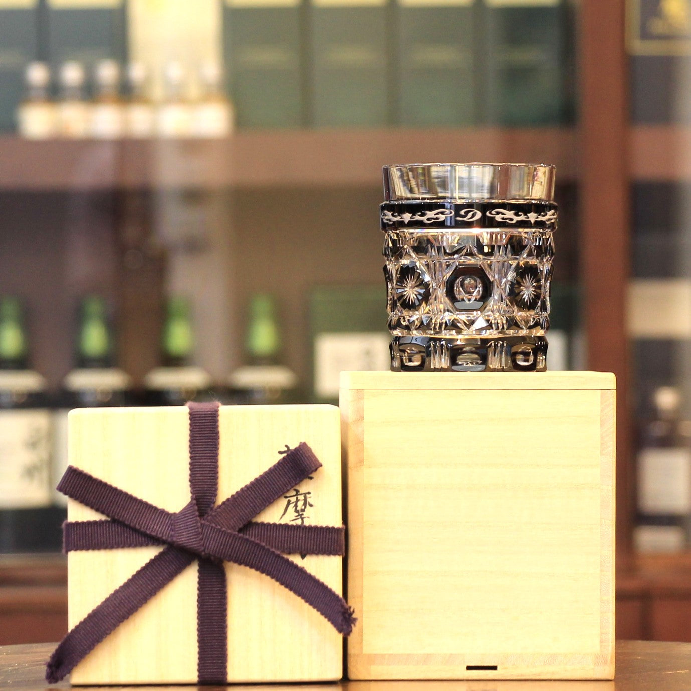 Kirishima Kiriko Hand Cut Rock Glass Black (Made in Japan) | Mizunara ...